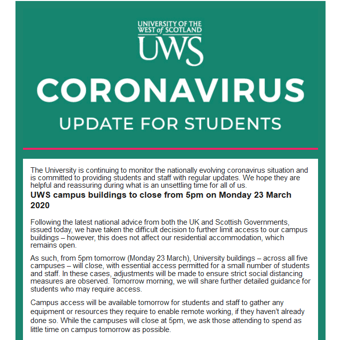 UWS Students respond to Campus Closure – UWS Newsroom